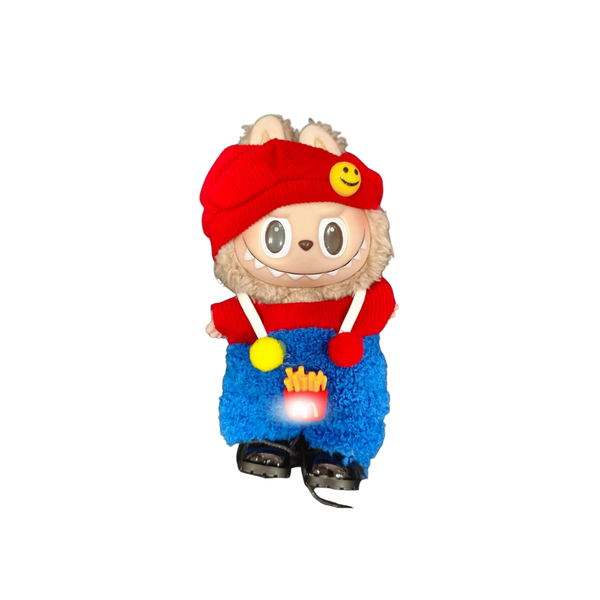 Fast Food Worker Outfit with Red Cap & Fries Pocket for Labubu (Blue ...