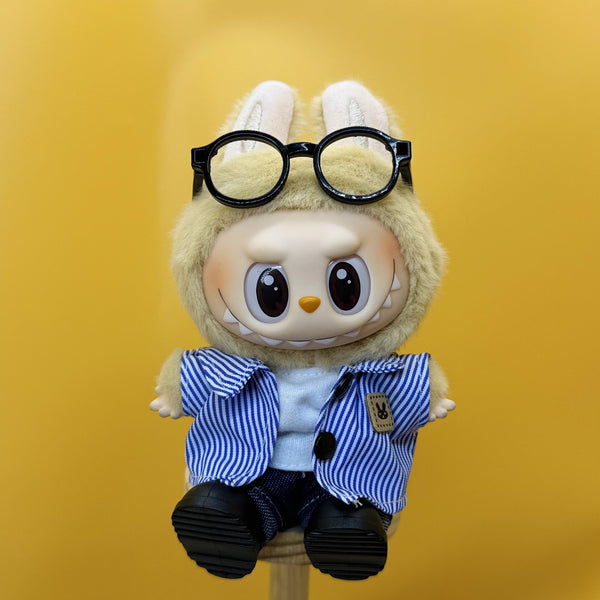 Blue Striped Jacket with Glasses Accessory for Labubu – Project KE
